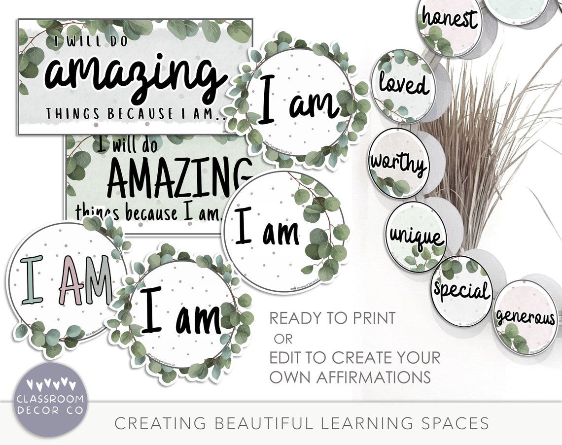 EUCALYPTUS Affirmation Display, Self Esteem Classroom Display ...