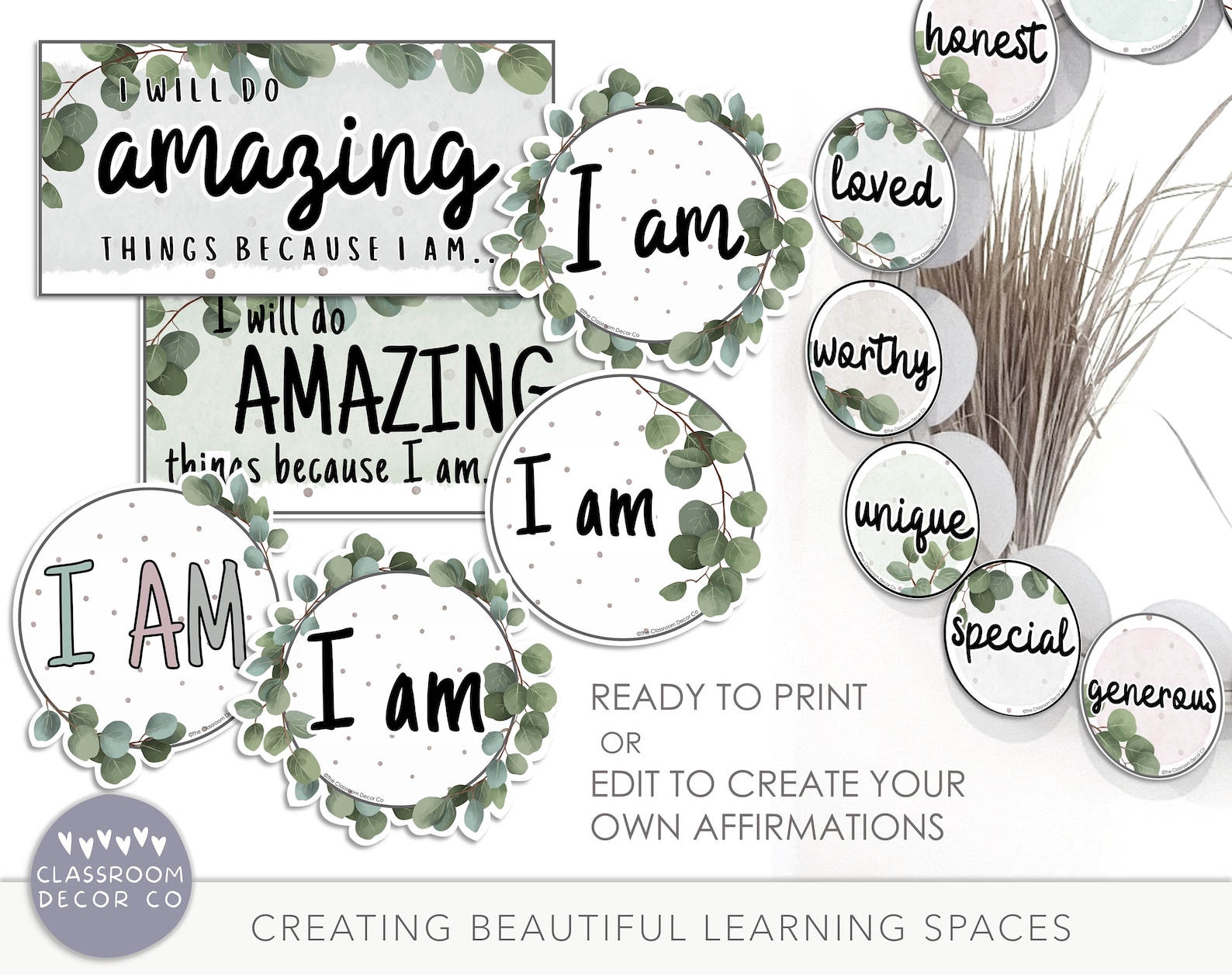 EUCALYPTUS Affirmation Display, Self Esteem Classroom Display ...