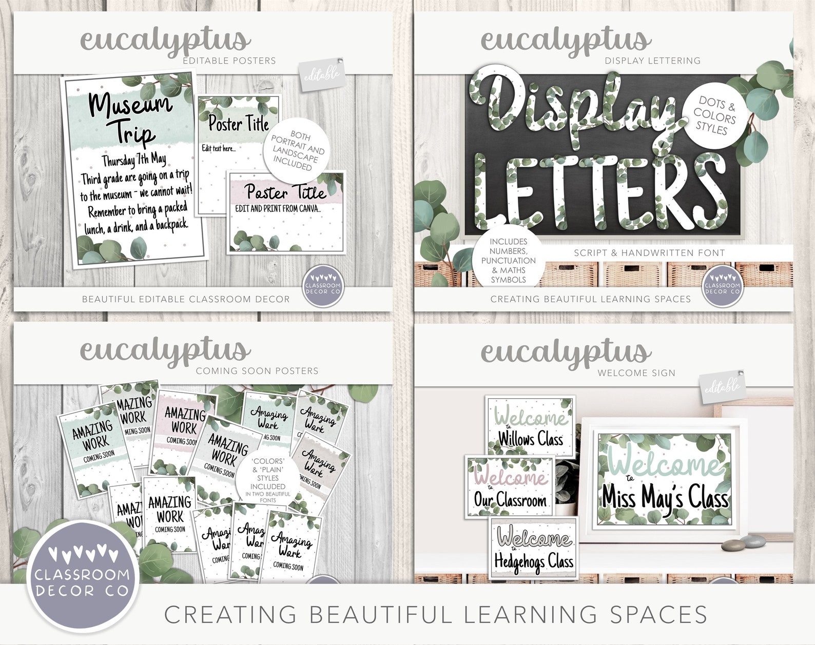 EUCALYPTUS Complete Classroom Display Bundle, Customizable Display ...
