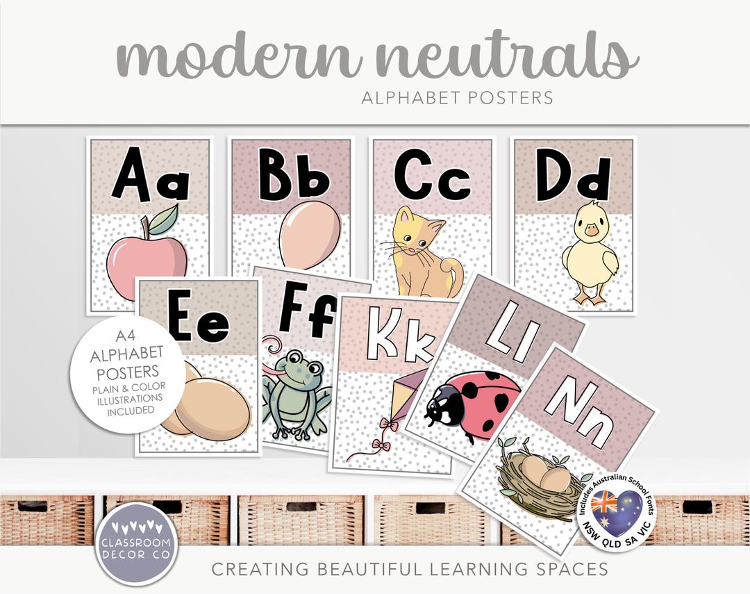 MODERN NEUTRALS Alphabet Posters, Classroom Letters Display, Letter ...