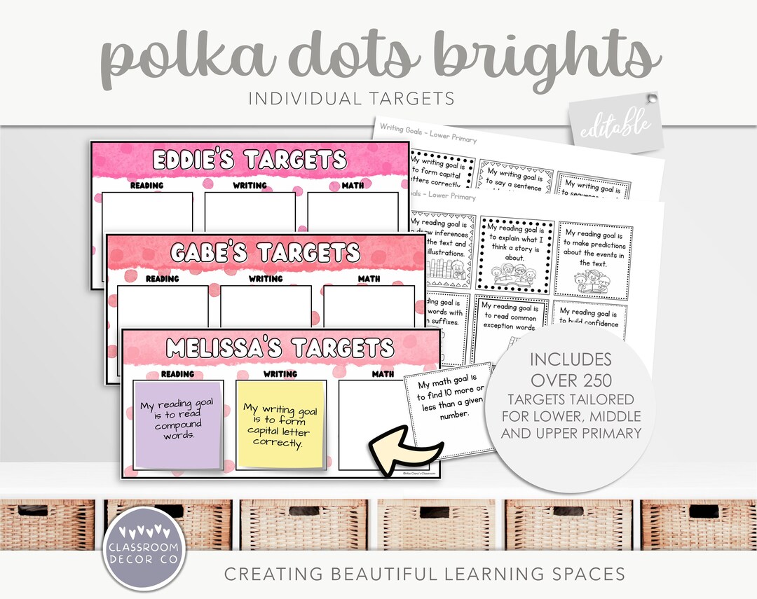 POLKA DOTS ‘BRIGHTS’ Individual Target Desk Plates, Target Tracker ...