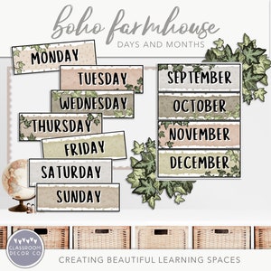 BOHO FARMHOUSE Days and Months Display Days of the Week - Etsy