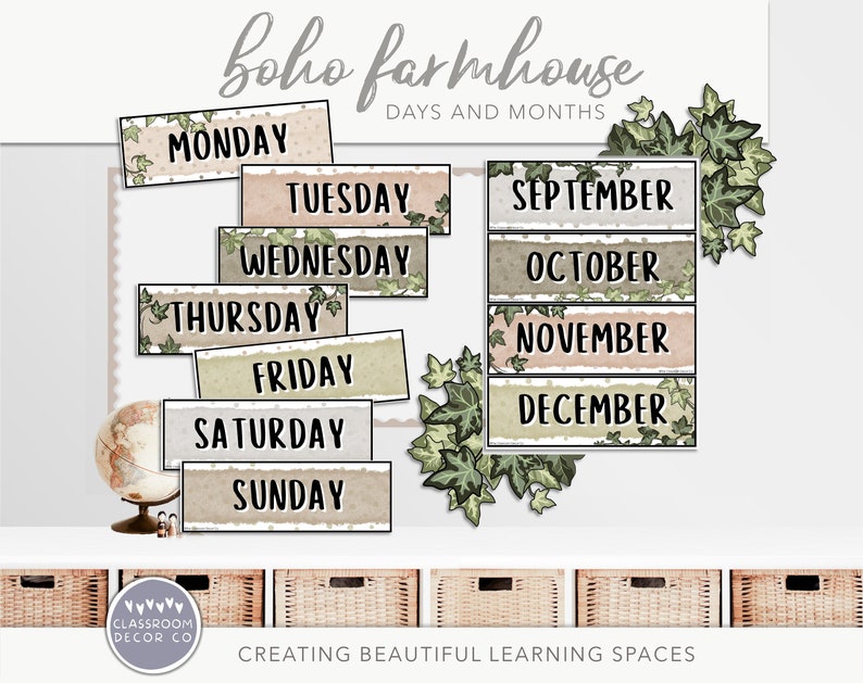 BOHO FARMHOUSE Days and Months Display Days of the Week - Etsy