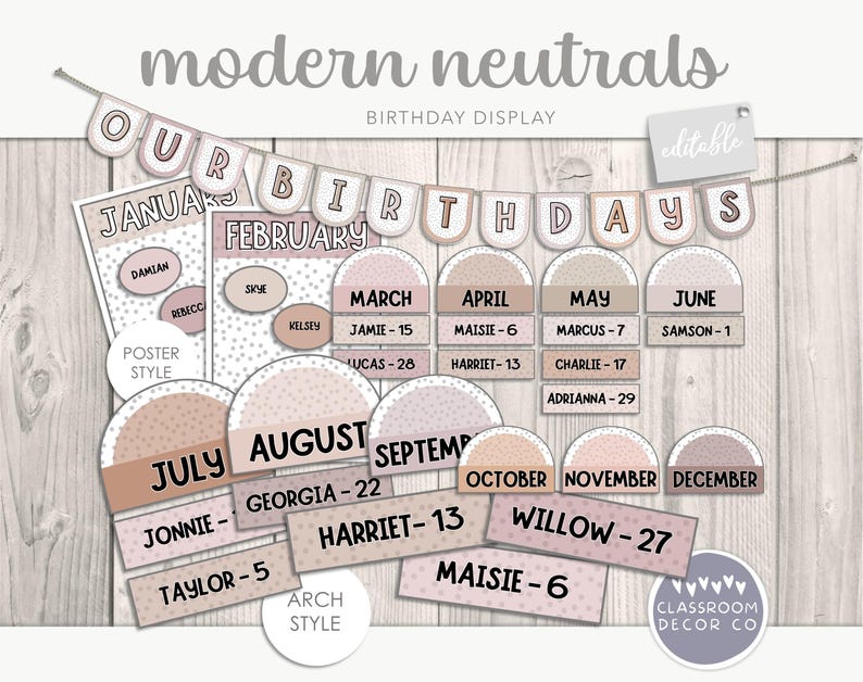 MODERN NEUTRALS Birthday Display | Classroom Celebration Display ...