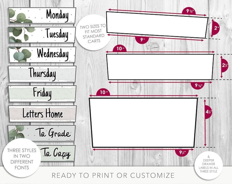 EUCALYPTUS Teacher Trolley Labels, 10 Drawer Rolling Cart Label Bundle ...