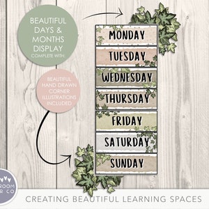 BOHO FARMHOUSE Days and Months Display, Days of the Week Display ...