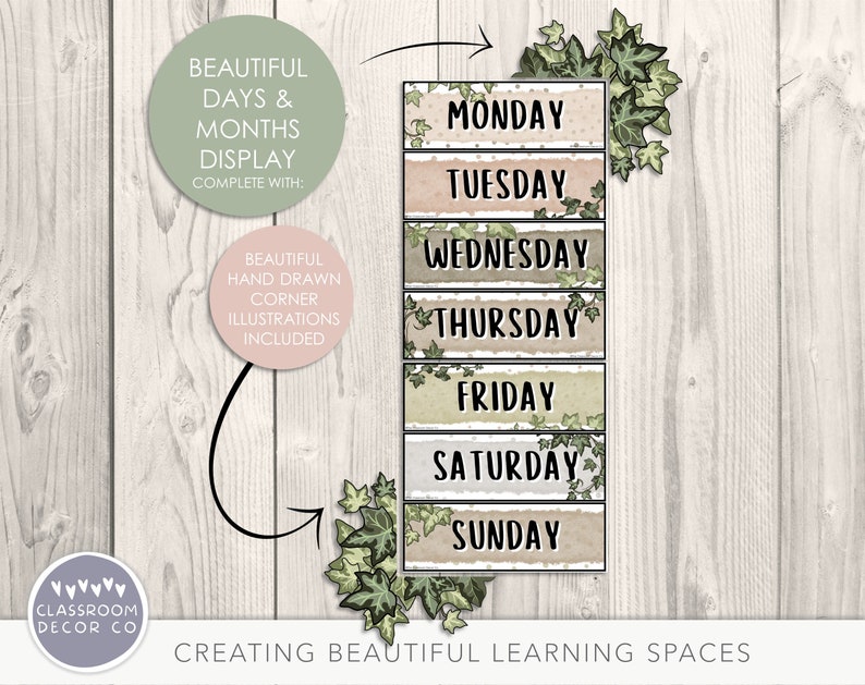 BOHO FARMHOUSE Days and Months Display, Days of the Week Display ...