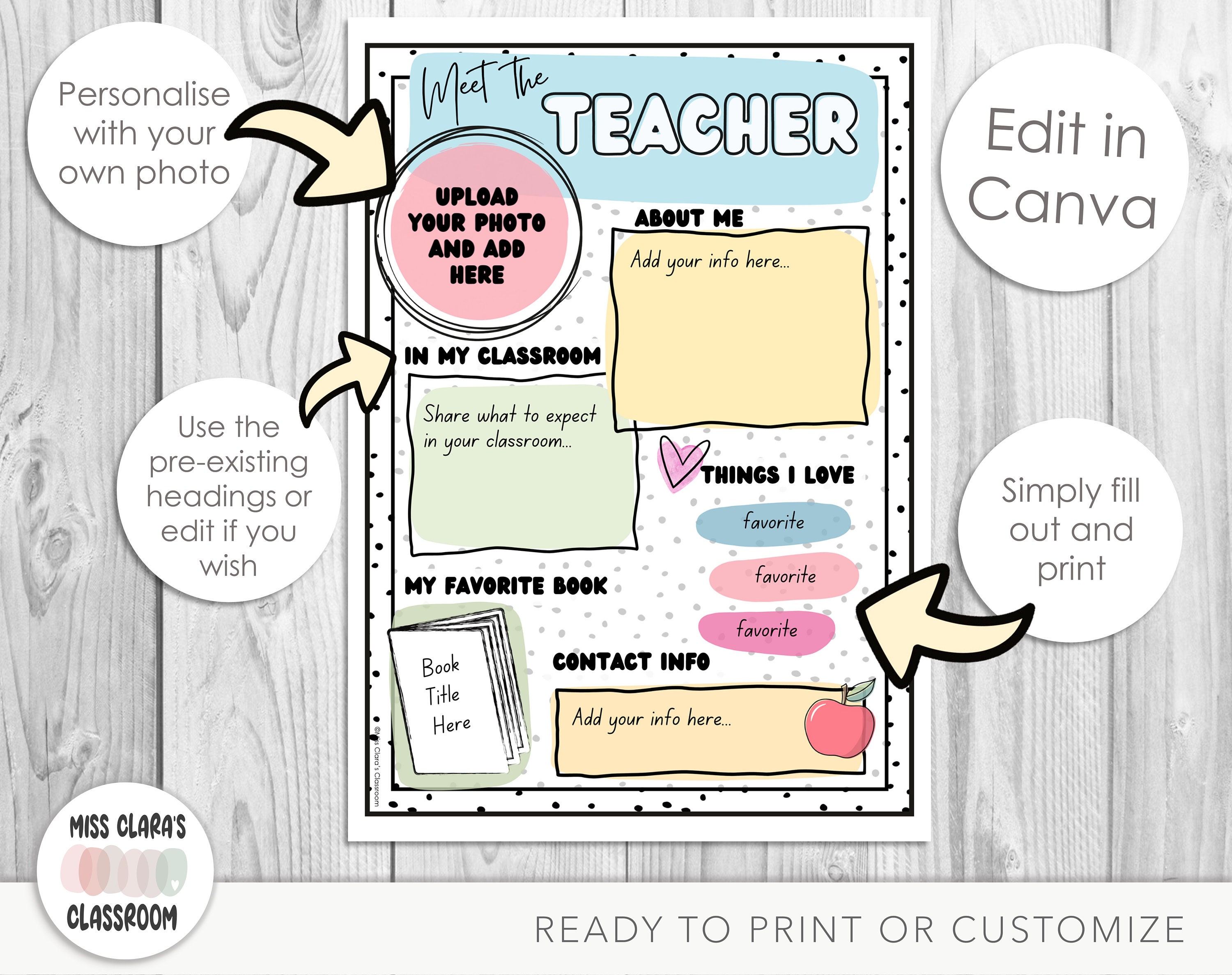 DOTTY WATERCOLOR Meet the Teacher Editable Bright Rainbow - Etsy