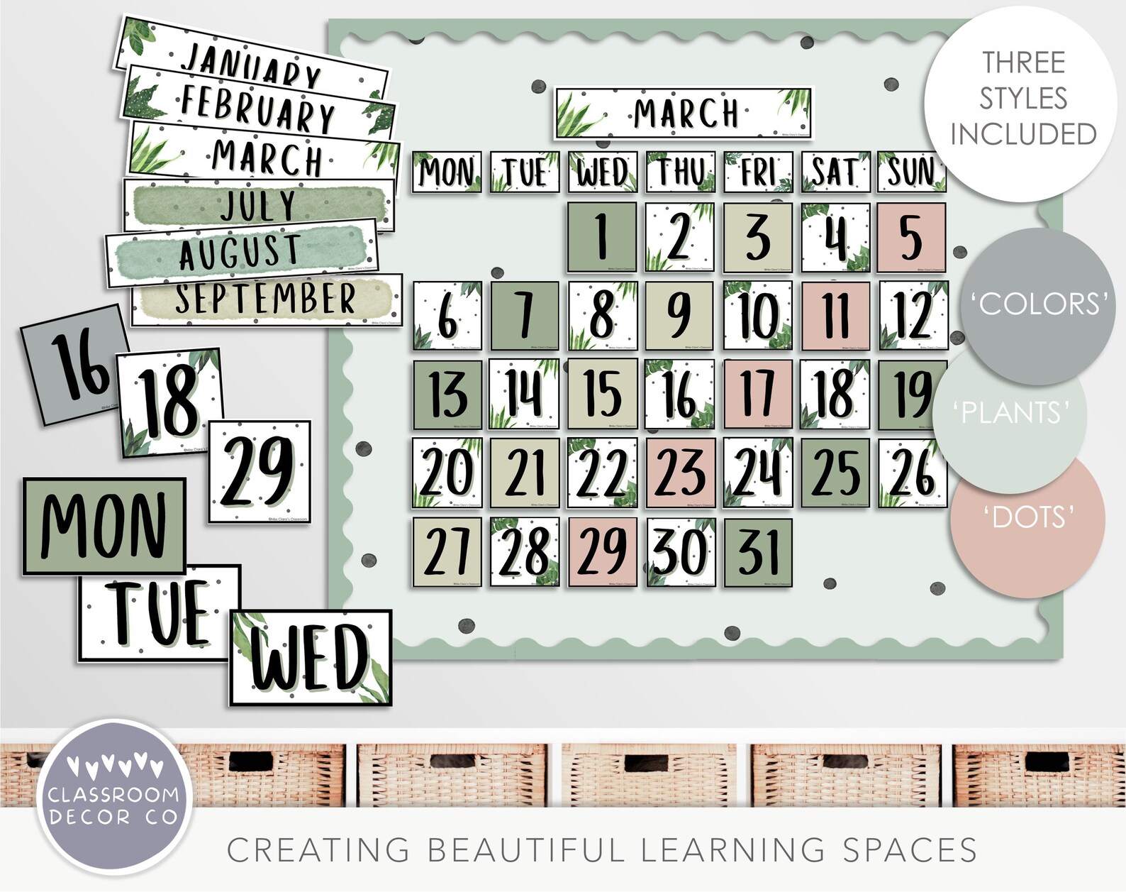 PLANTS & FOLIAGE Classroom Calendar, Modern Plants Classroom Calendar ...