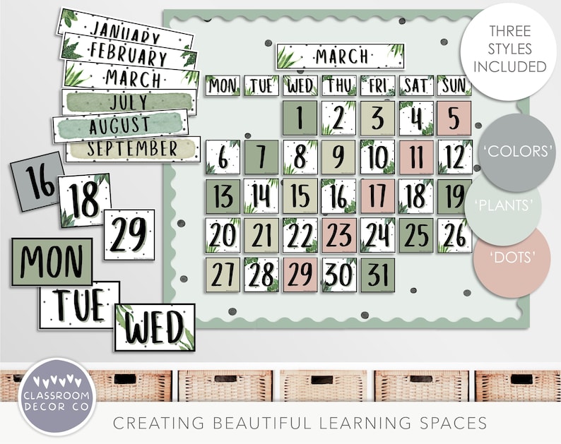 PLANTS & FOLIAGE Classroom Calendar Modern Plants Classroom - Etsy