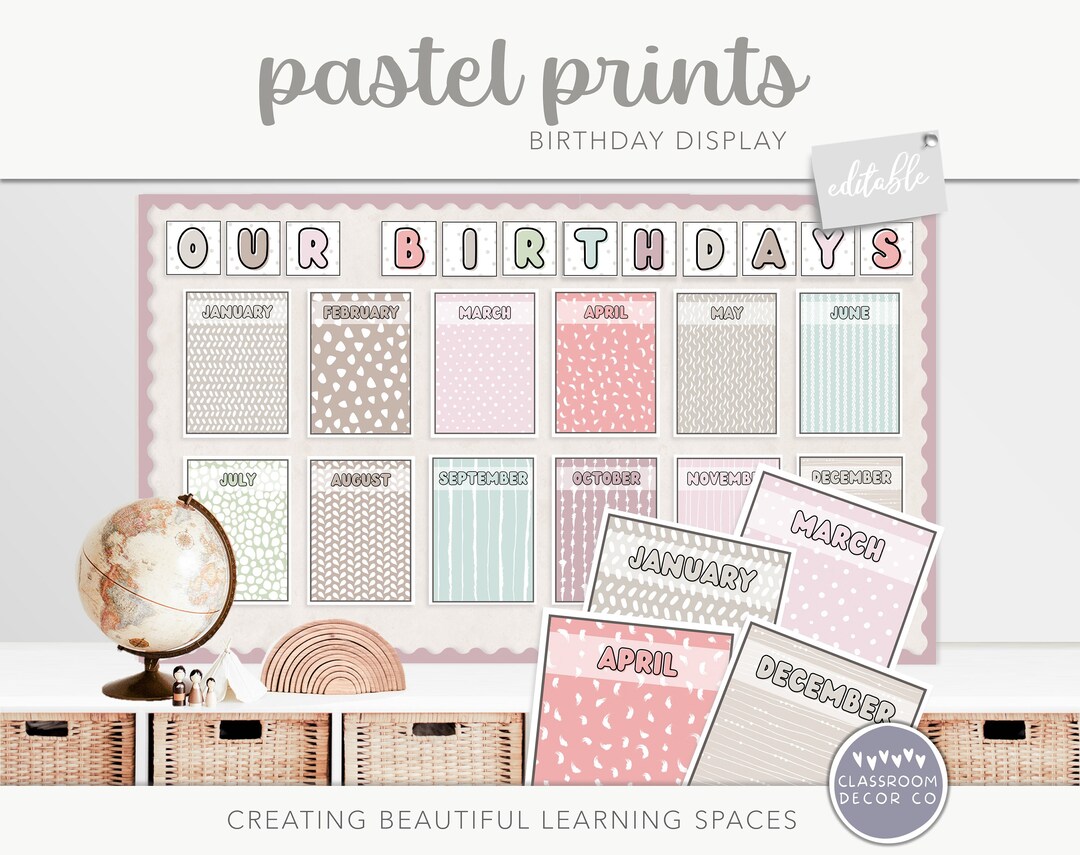 PASTEL PRINTS Birthday Display, Celebration Classroom Display, Muted ...