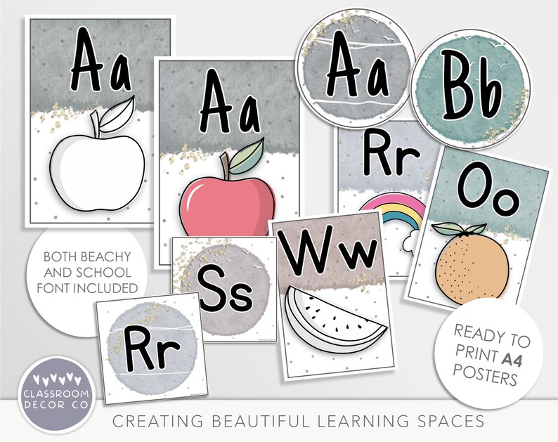 BEACHY BOHO Alphabet Posters Classroom Letters Display - Etsy