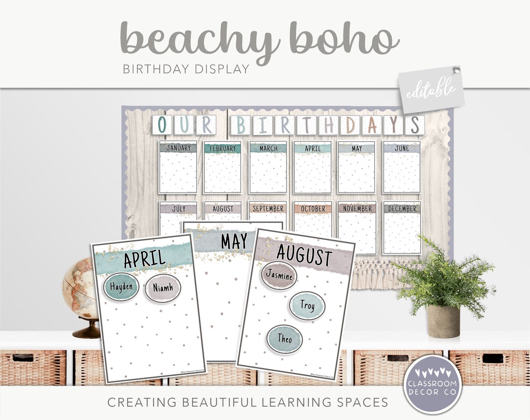 BEACHY BOHO Birthday Display, Celebration Classroom Display, Rustic ...