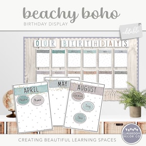 BEACHY BOHO Birthday Display, Celebration Classroom Display, Rustic ...