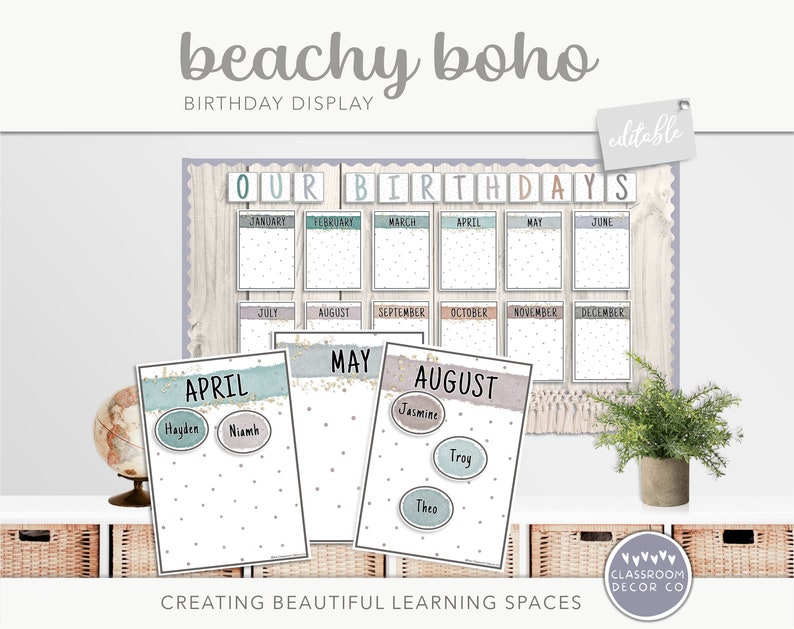 BEACHY BOHO Birthday Display, Celebration Classroom Display, Rustic ...
