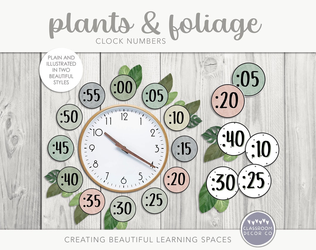 PLANTS & FOLIAGE Clock Numbers, Clock Printables, Classroom Printables ...