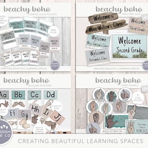BEACHY BOHO Complete Classroom Display Bundle, Customizable Display ...