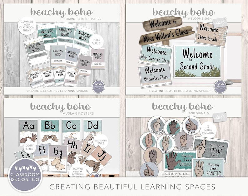 BEACHY BOHO Complete Classroom Display Bundle, Customizable Display ...