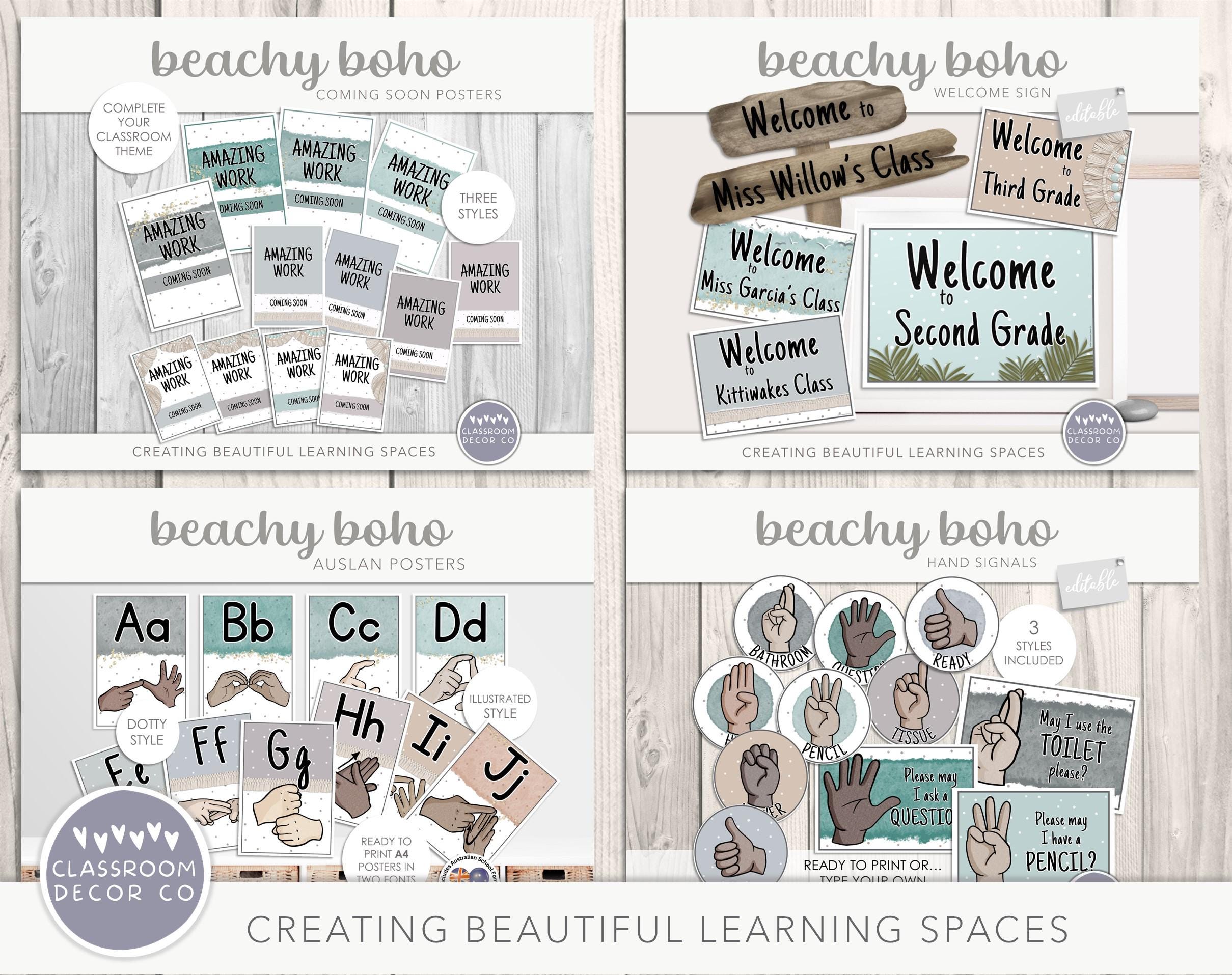 BEACHY BOHO Complete Classroom Display Bundle, Customizable Display ...