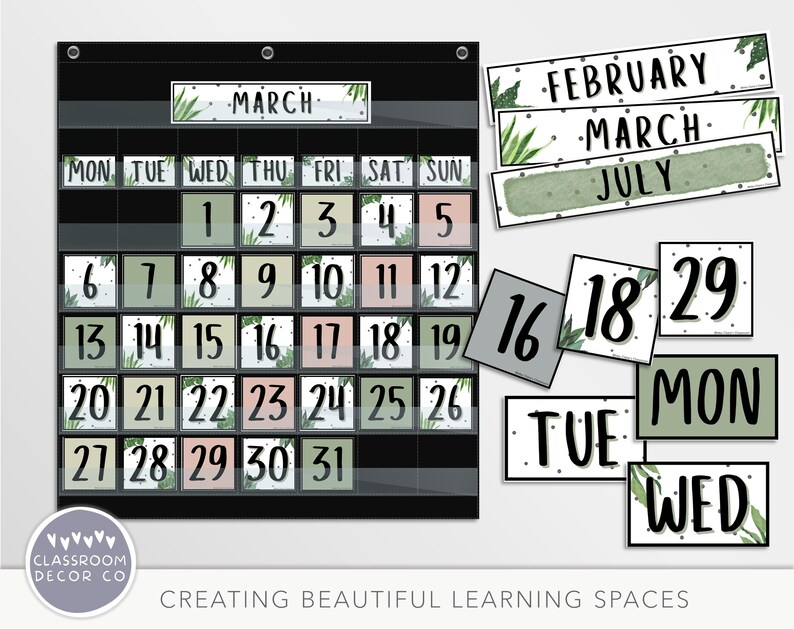 PLANTS & FOLIAGE Classroom Calendar, Modern Plants Classroom Calendar ...