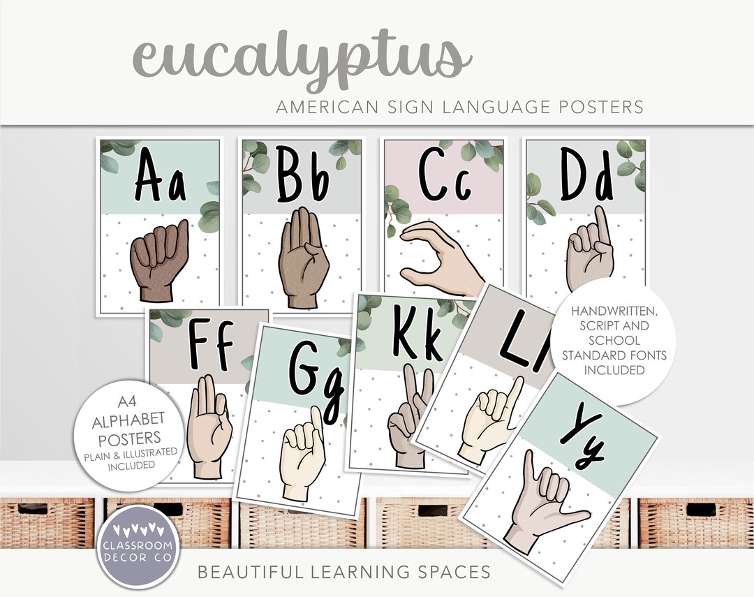 EUCALYPTUS ASL Sign Language Posters, American Sign Language Display ...