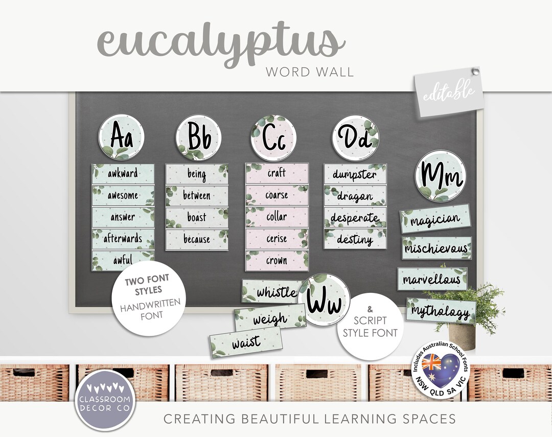 EUCALYPTUS Word Wall, Editable Vocabulary Display, Editable Classroom ...