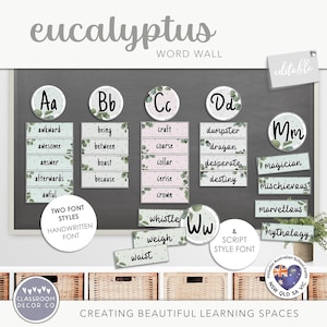 EUCALYPTUS Word Wall, Editable Vocabulary Display, Editable Classroom ...