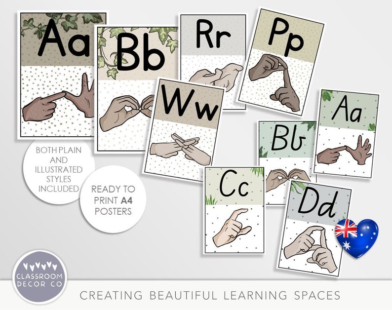 BOHO FARMHOUSE AUSLAN Sign Language Posters, Australian Sign Language ...