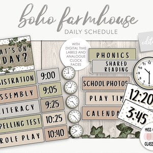 BOHO FARMHOUSE Daily Schedule Classroom Timetable Display - Etsy