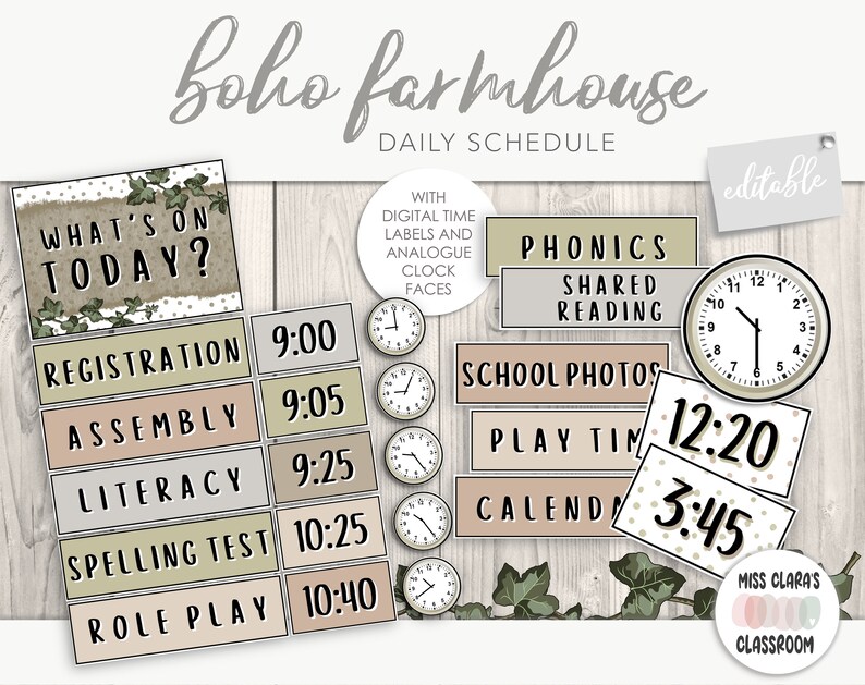 BOHO FARMHOUSE Daily Schedule Classroom Timetable Display - Etsy