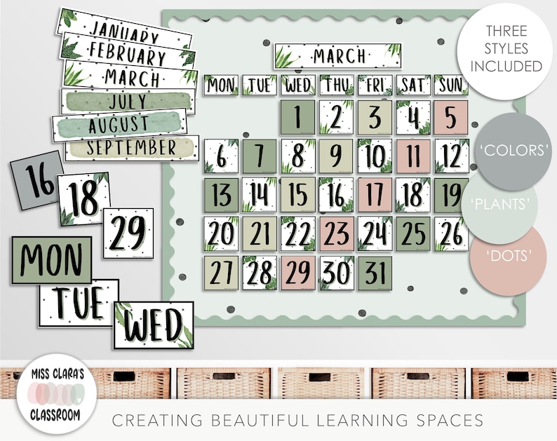 PLANTS & FOLIAGE Classroom Calendar Modern Plants Classroom - Etsy
