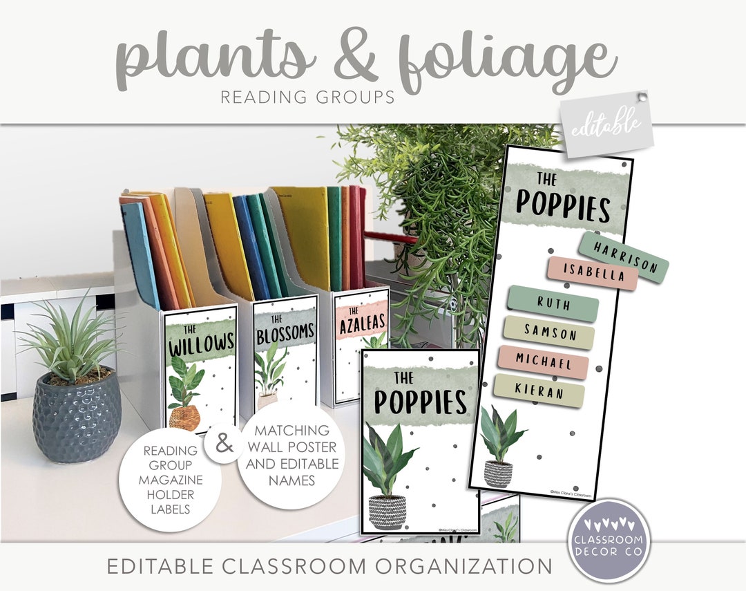 PLANTS & FOLIAGE Reading Groups Labels, Classroom Group Organization ...