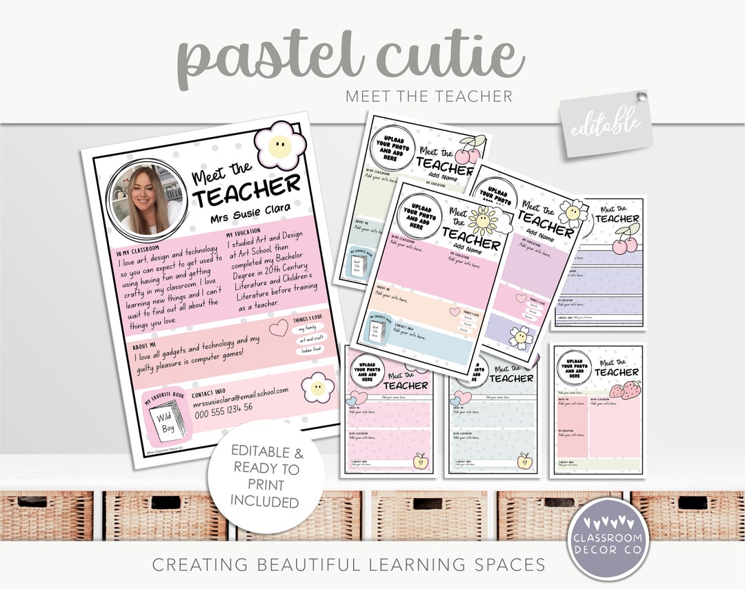 PASTEL CUTIE Meet the Teacher, Customizable Teacher Fact File ...