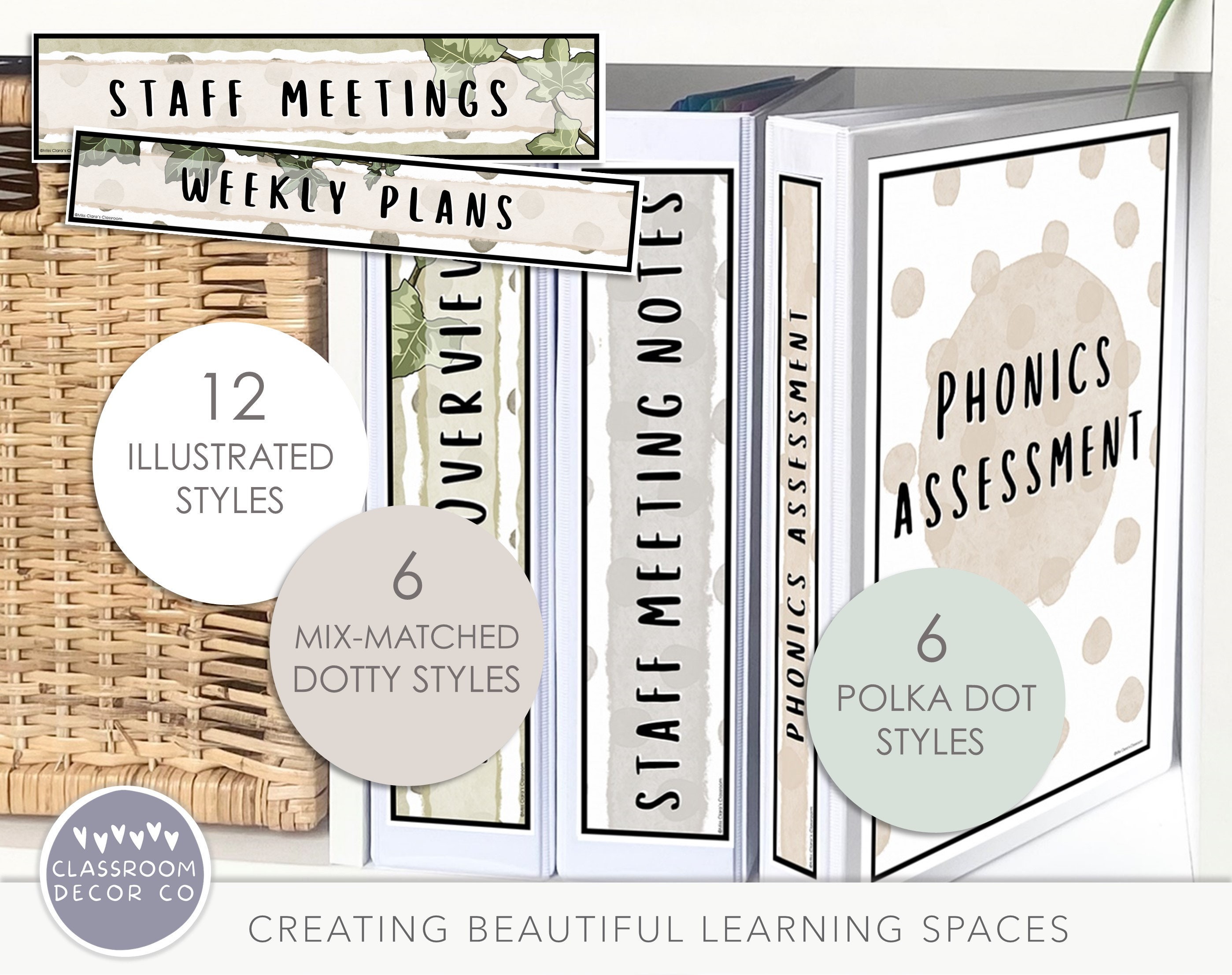 BOHO FARMHOUSE Binder Covers and Spines, Custom Classroom Organization ...