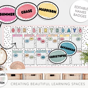 DOTTY WATERCOLOR Classroom Birthday Display, Editable, Bright Rainbow ...