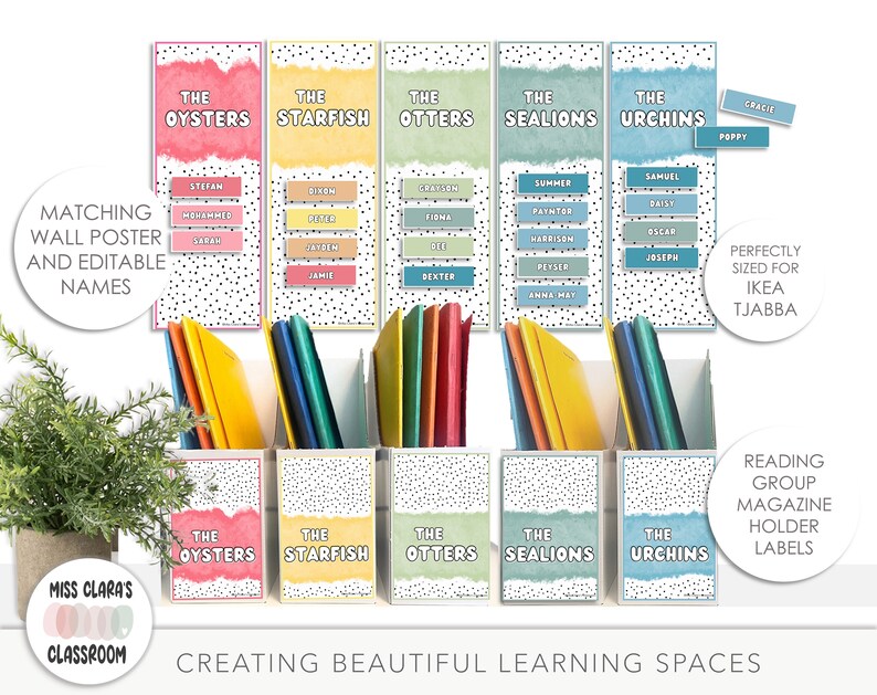 DOTTY WATERCOLOR Reading Groups, Magazine Holder Labels and Reading ...