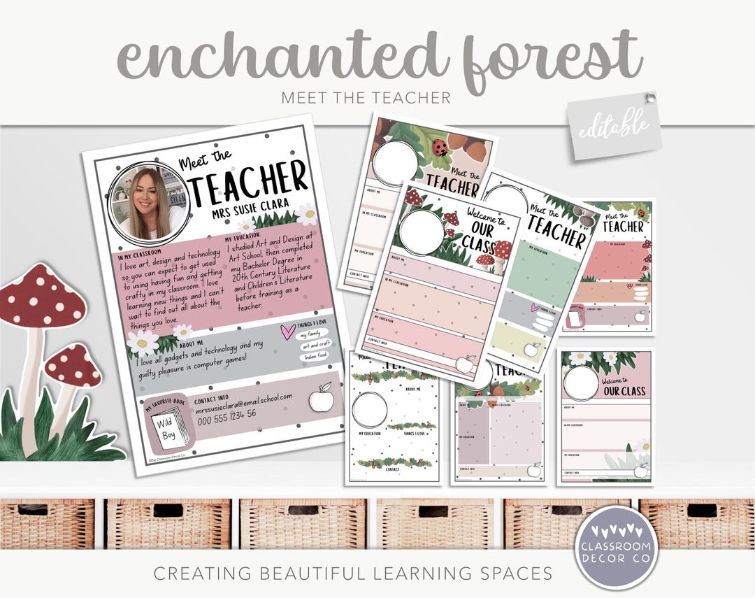 ENCHANTED FOREST Meet the Teacher, Customizable Teacher Fact File ...