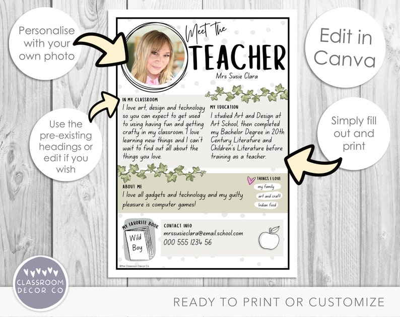BOHO FARMHOUSE Meet the Teacher Customizable Teacher Fact - Etsy