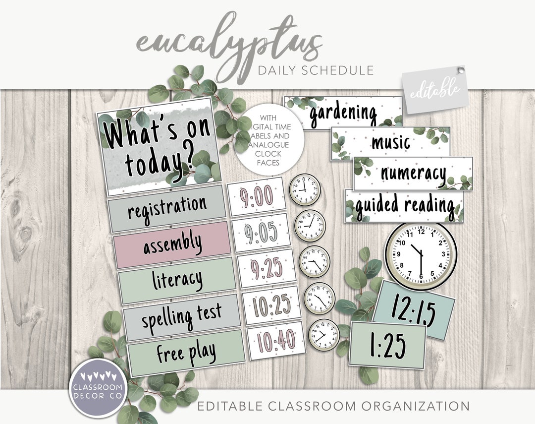 EUCALYPTUS Daily Schedule Classroom Timetable Display - Etsy