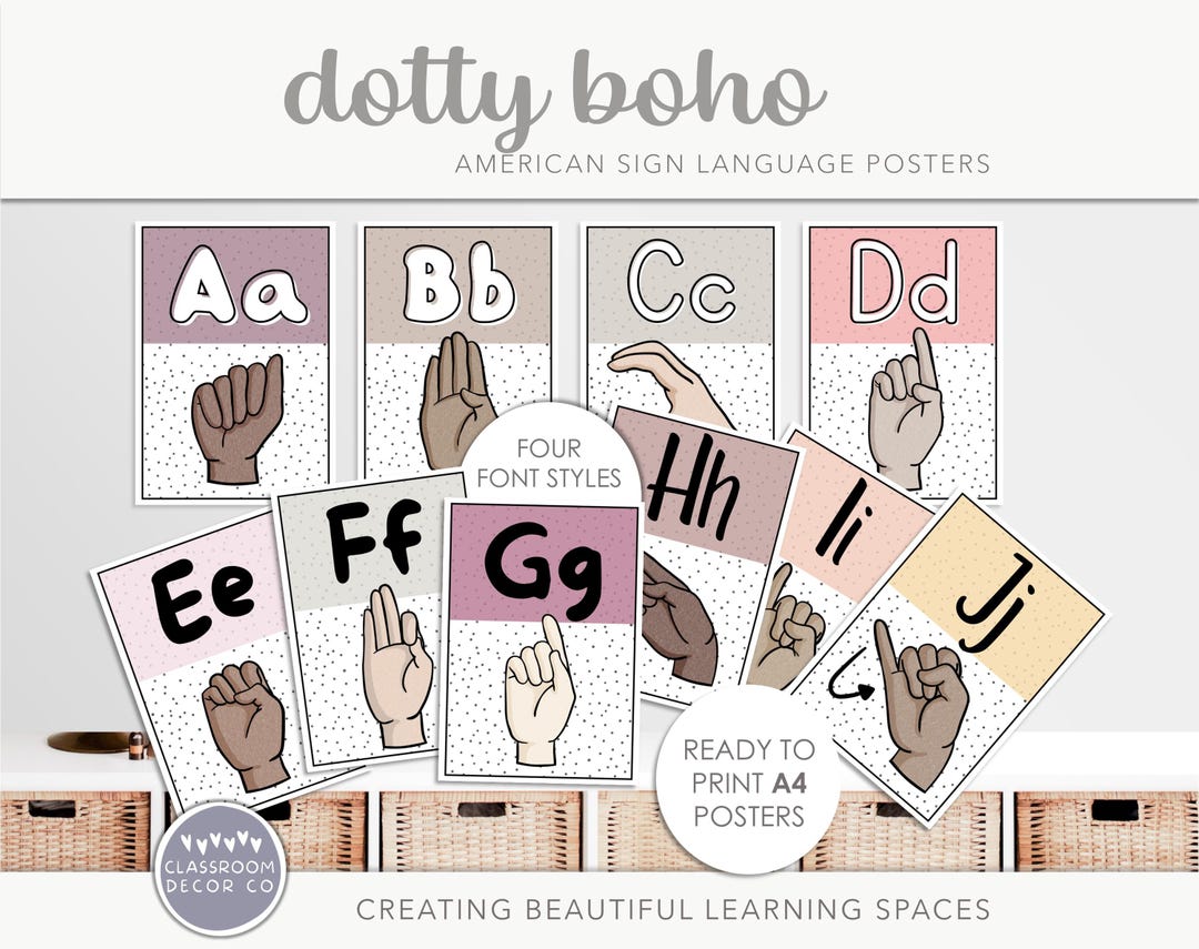 DOTTY BOHO American Sign Language Posters, Sign Language Display ...