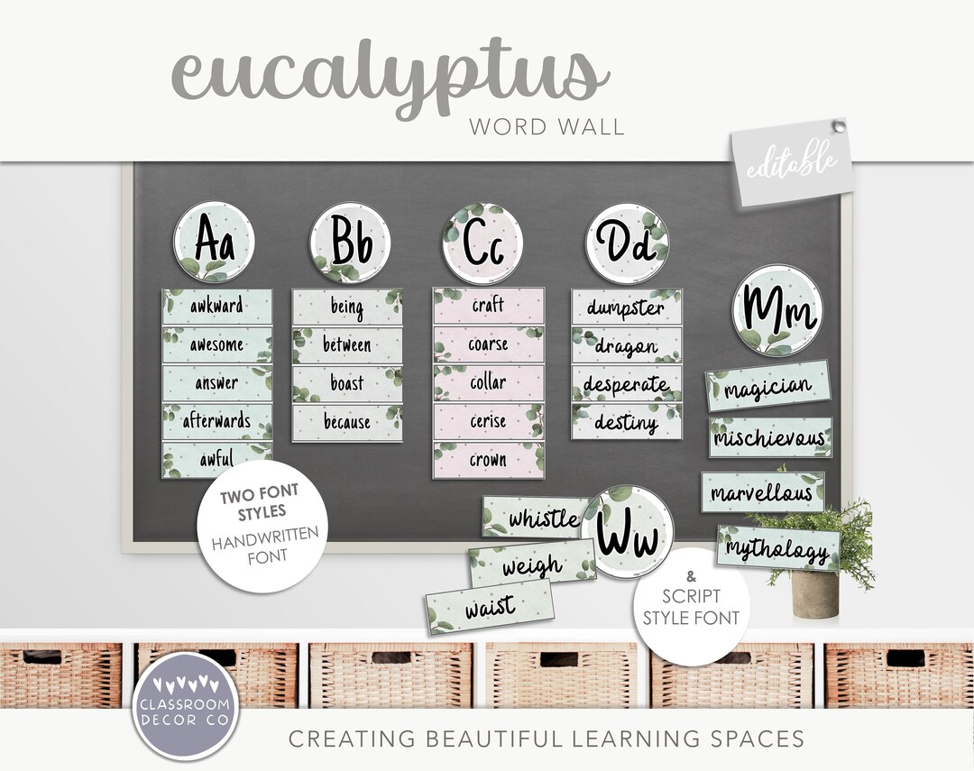 EUCALYPTUS Word Wall Editable Vocabulary Display Editable - Etsy