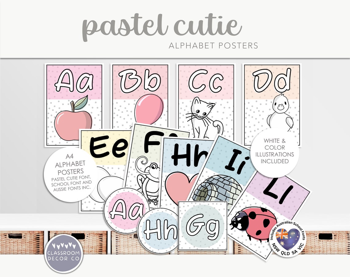 PASTEL CUTIE Alphabet Posters, Classroom Letters Display, Letter ...