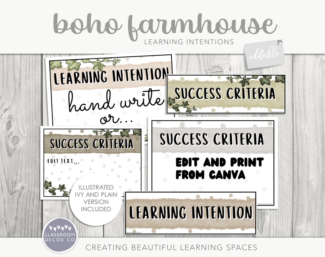 BOHO FARMHOUSE Learning Intentions, Learning Objective Poster, Success ...