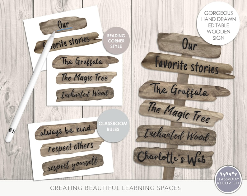ENCHANTED FOREST Driftwood Sign | Classroom Book Corner Display ...