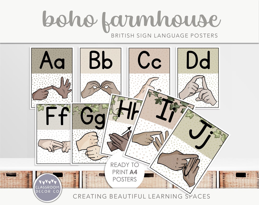 BOHO FARMHOUSE BSL Sign Language Posters, British Sign Language ...