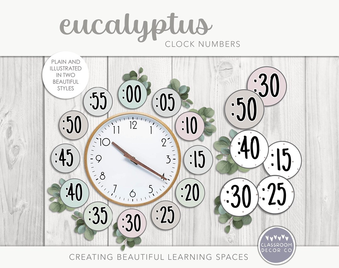 EUCALYPTUS Clock Numbers, Clock Printables, Tell the Time Resources ...