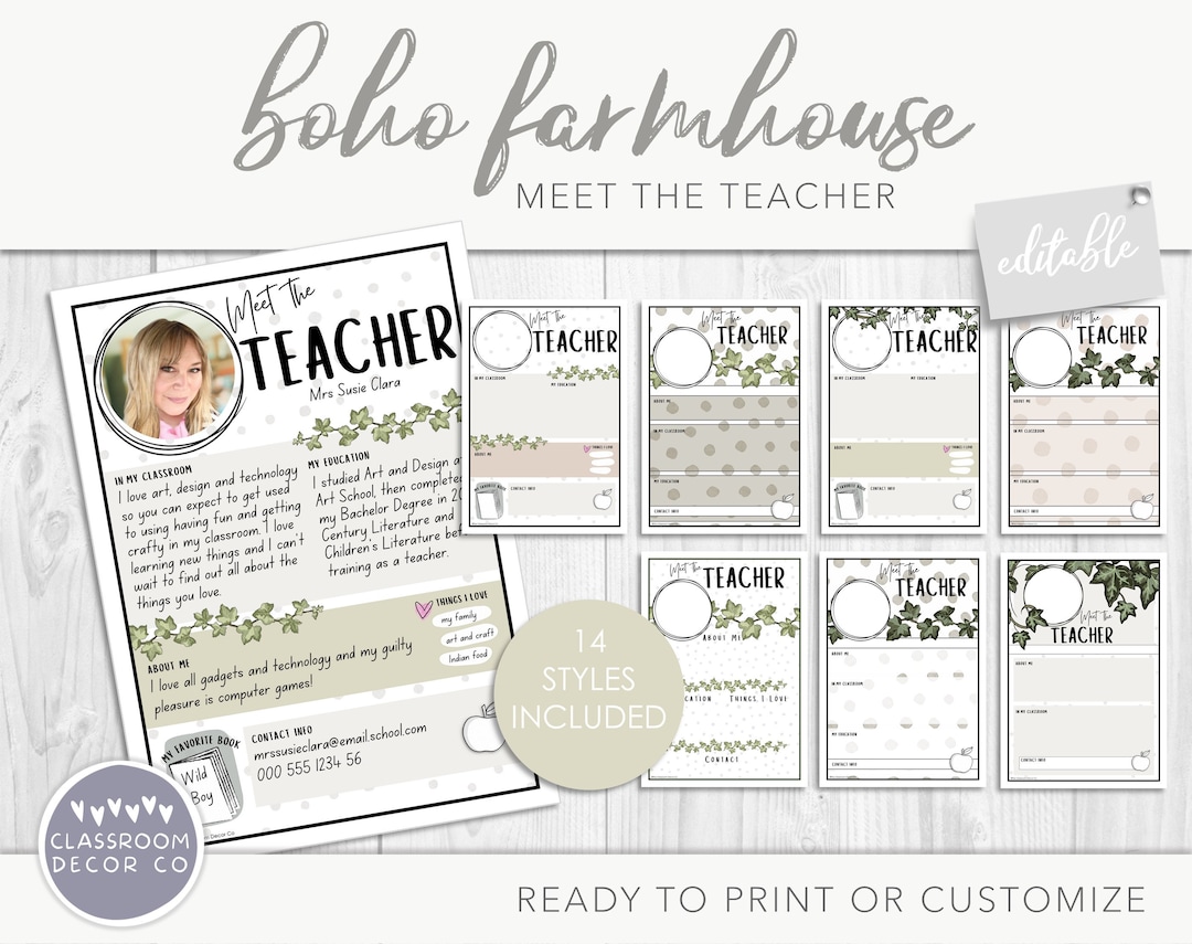 BOHO FARMHOUSE Meet the Teacher Customizable Teacher Fact - Etsy
