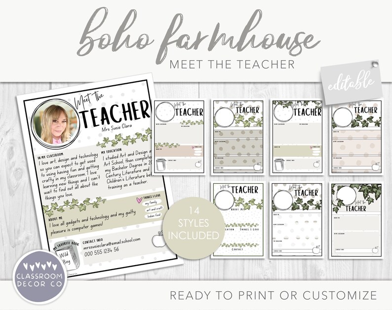 BOHO FARMHOUSE Meet the Teacher Customizable Teacher Fact - Etsy