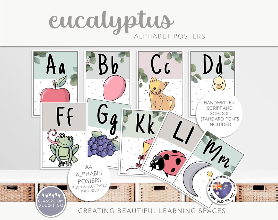 EUCALYPTUS Alphabet Posters, Classroom Letters Display, Letter ...