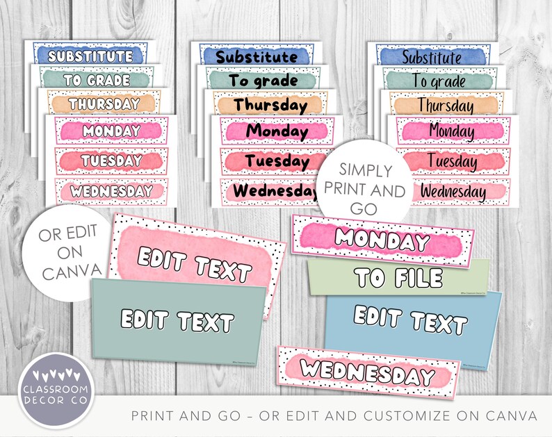 DOTTY WATERCOLOR Teacher Rolling Cart Labels, Editable, Bright Rainbow ...